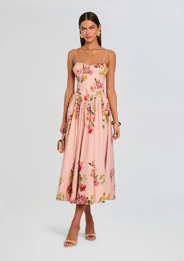 Hemant & Nandita Ayla Corseted Midi Dress - Peach
