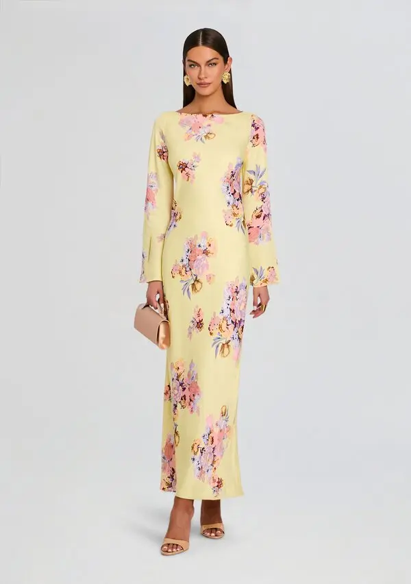 Hemant & Nandita Kysha Long Bias Dress - Yellow