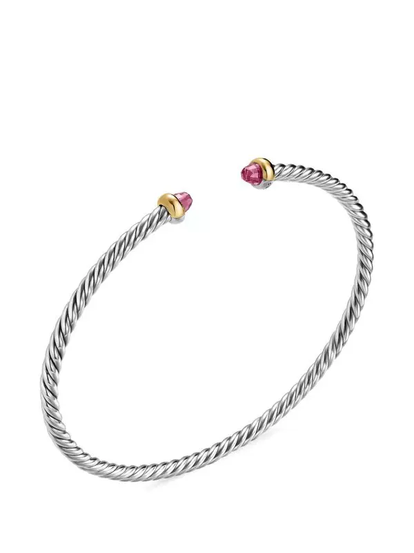 David Yurman Sterling And 14k Yellow Gold Pink Tourmaline Micro Cable Flex® Bracelet