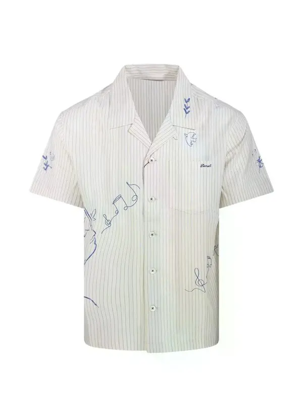 DUNST Striped Embroidered Shirt - Neutrals
