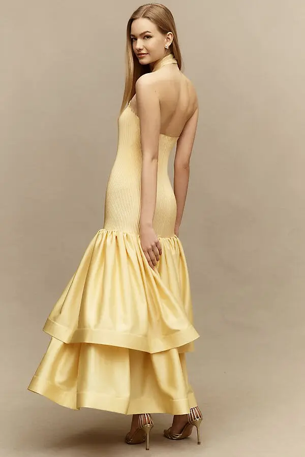 L'IDEE Rumore Halter Drop-waist Gown