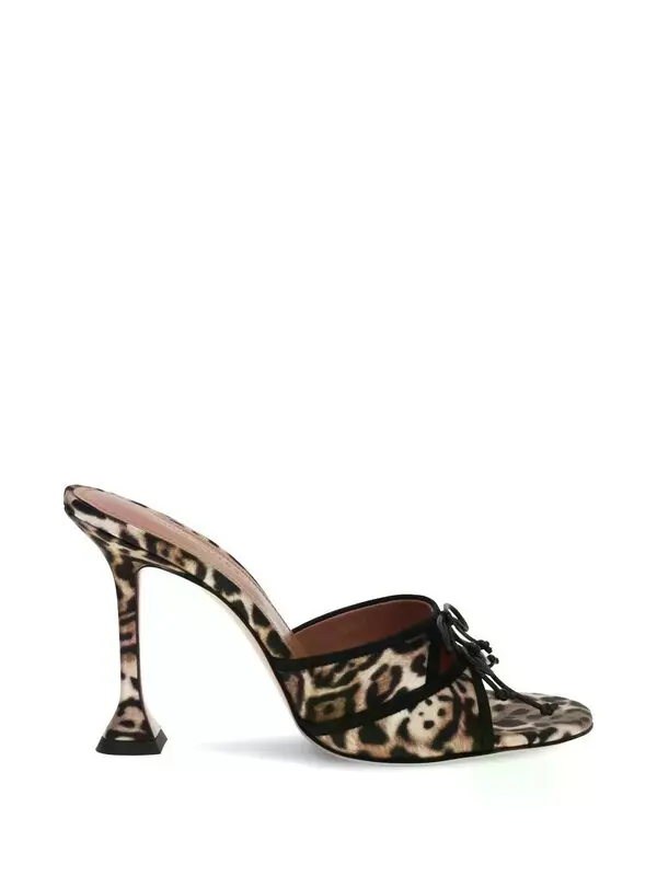 Amina Muaddi Eleonora Leopard Print Bow Detail Sandals - Neutrals