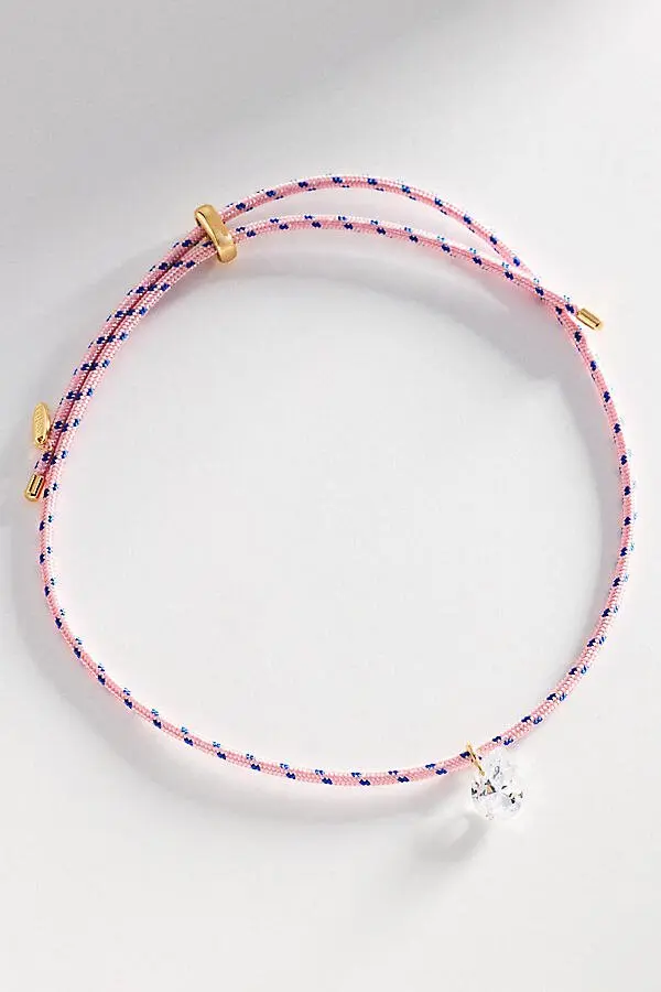 Anthropologie Adjustable Corded Crystal Pendant Necklace - Pink