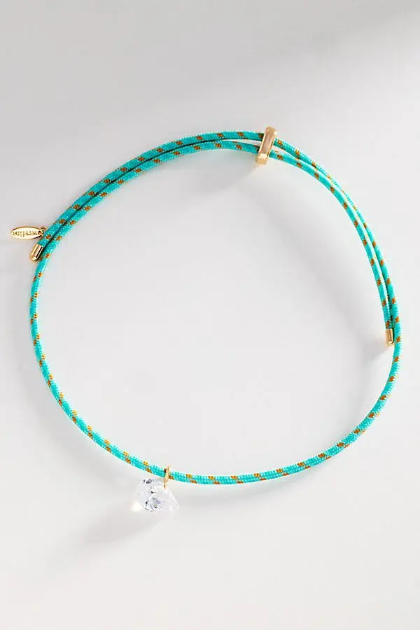 Anthropologie Adjustable Corded Crystal Pendant Necklace - Turquoise