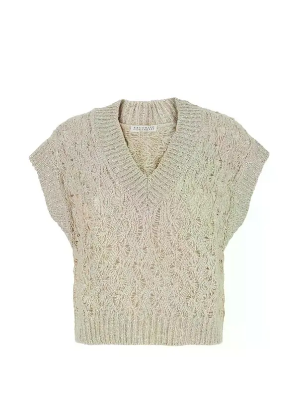Brunello Cucinelli Sequin Embellished V-neck Vest - Neutrals