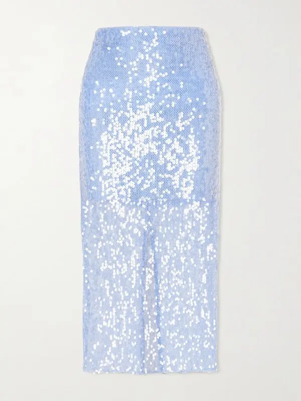 Veronica Beard Allora Sequined Chiffon Midi Skirt - Blue