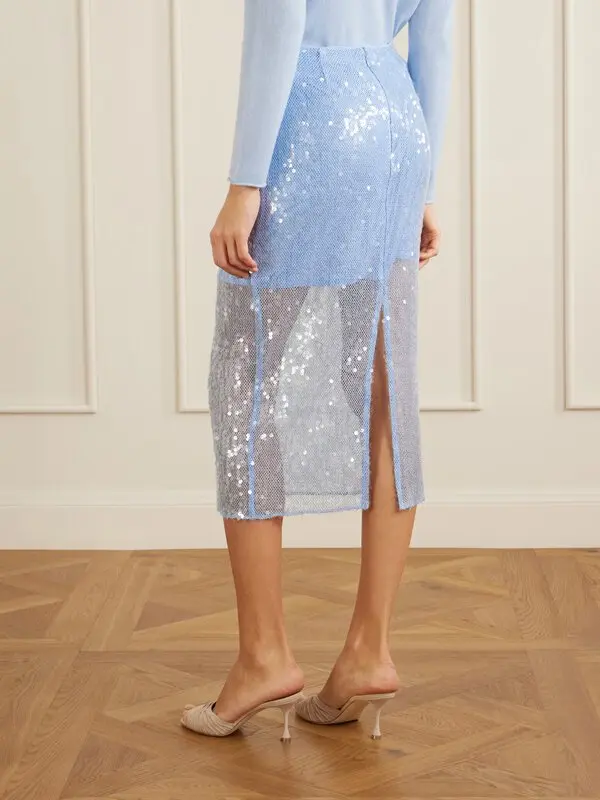 Veronica Beard Allora Sequined Chiffon Midi Skirt - Blue