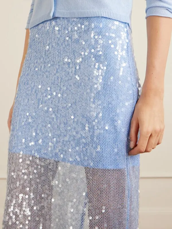 Veronica Beard Allora Sequined Chiffon Midi Skirt - Blue