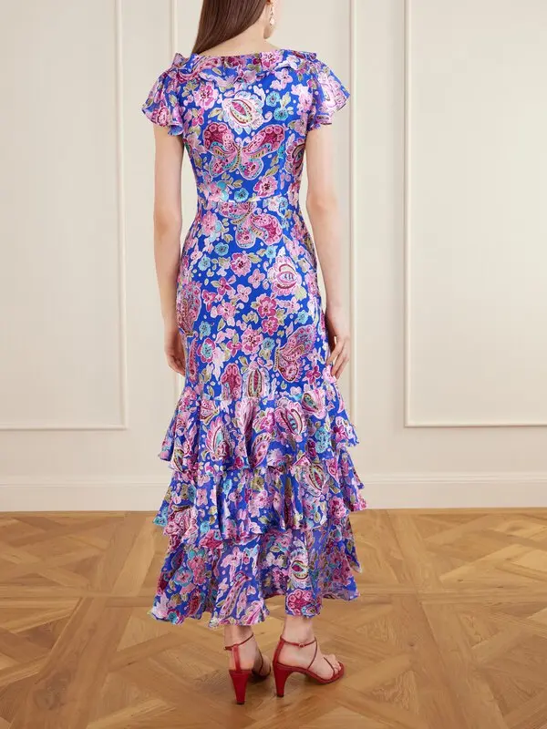 Rixo Amelle Tiered Floral-print Devoré Maxi Dress - Blue