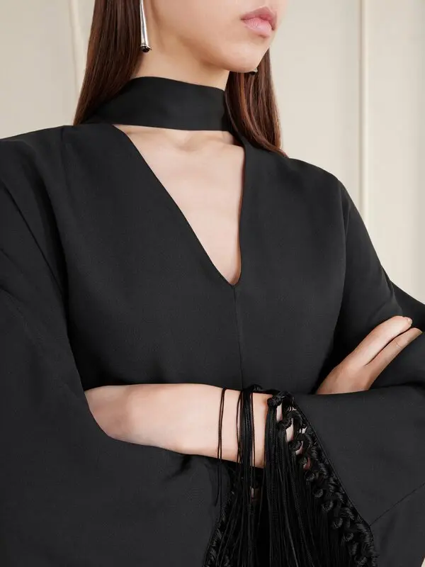 TALLER MARMO Cecil Fringed Crepe Kaftan - Black