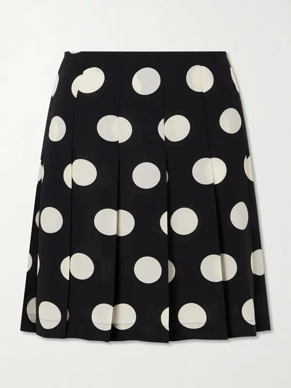 Junya Watanabe Pleated Polka-dot Georgette Midi Skirt - Black
