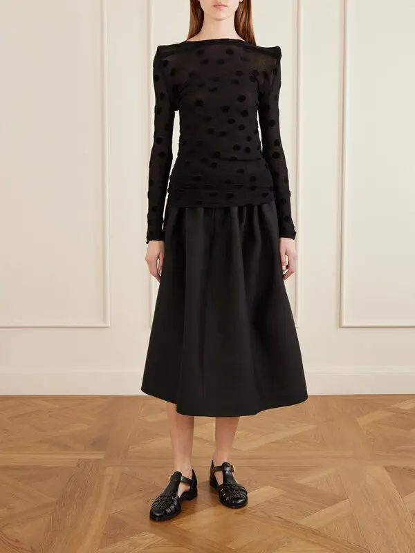 Junya Watanabe Polka-dot Flocked Cotton-jersey Blouse
