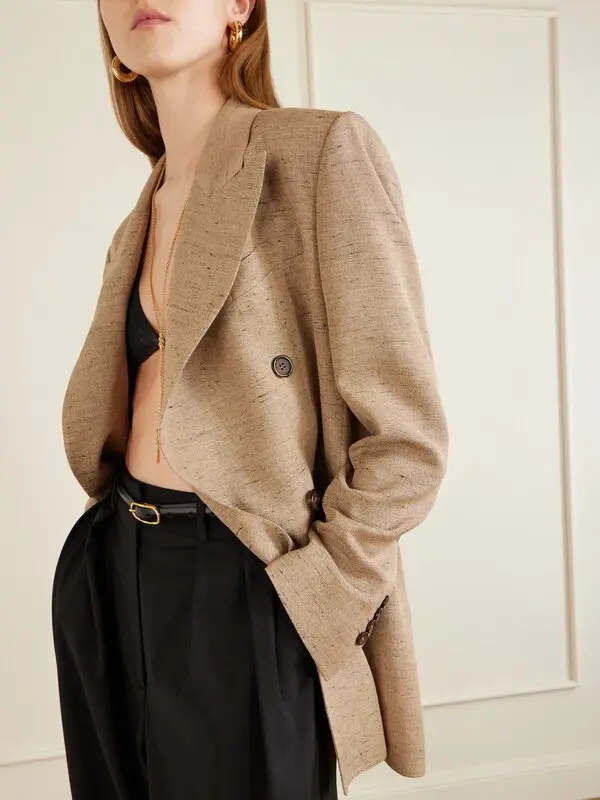 Dolce & Gabbana Double-breasted Oversized Woven Blazer - Neutrals