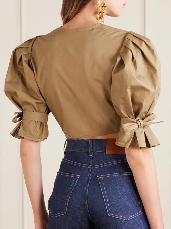 Chloé Cropped Cotton-poplin Puff-sleeve Top
