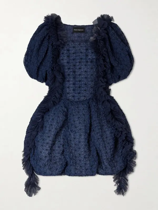 PAULINE DUJANCOURT Flower Smocked Recycled-organza Mini Dress - Blue