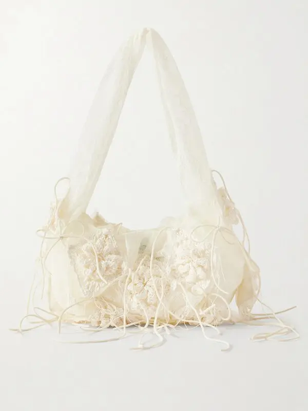 PAULINE DUJANCOURT Diamond Lace-trimmed Crocheted Shoulder Bag - Neutrals