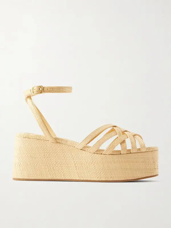 LOEFFLER RANDALL Channing Raffia Platform Wedge Sandals
