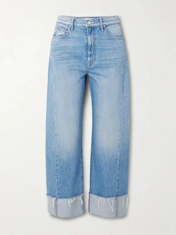 MOTHER The Half Pipe Ankle Cuff Fray High-rise Wide-leg Jeans - Blue
