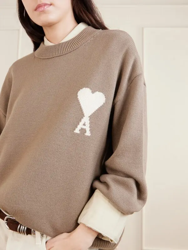 AMI Paris Intarsia Wool And Cotton-blend Sweater