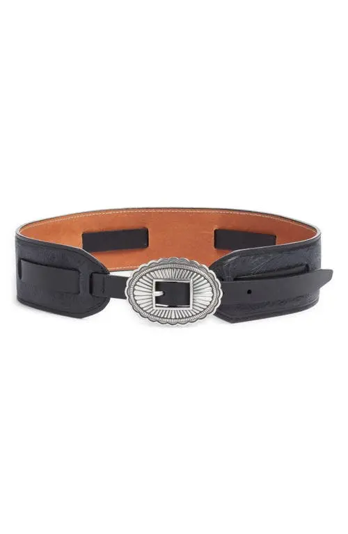 The Great. Stetson Tooled Leather Belt - Black With Silver