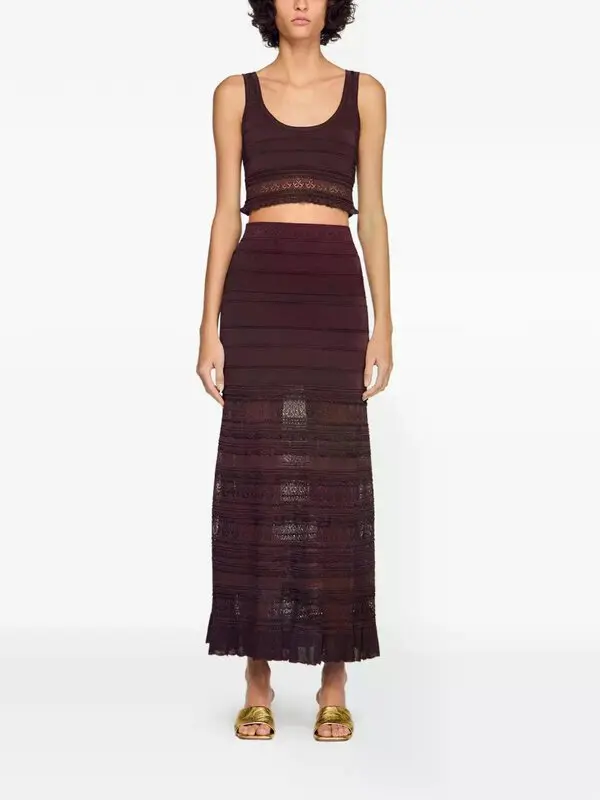 Sandro Pointelle Knit Maxi Skirt - Brown