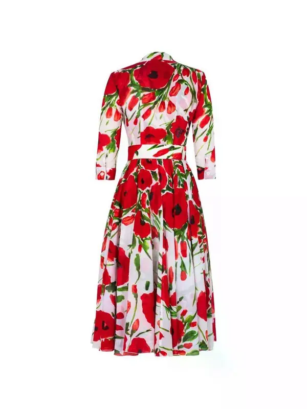 Samantha Sung Aster Floral-print Belted Dress - Red