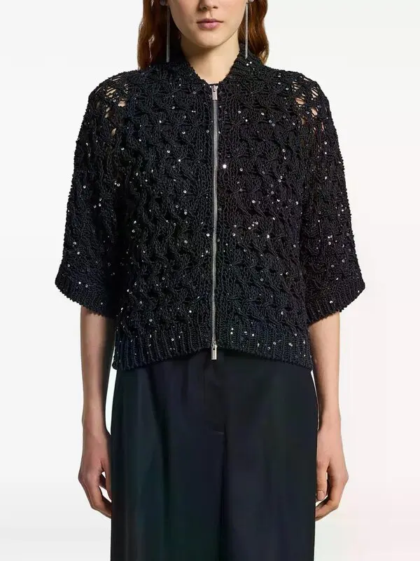 Peserico Sequin Zip-up Cardigan - Blue