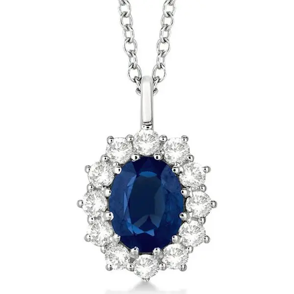 ALLUREZ Oval Pendant Necklace 14k Sapphire And Diamonds - White Gold