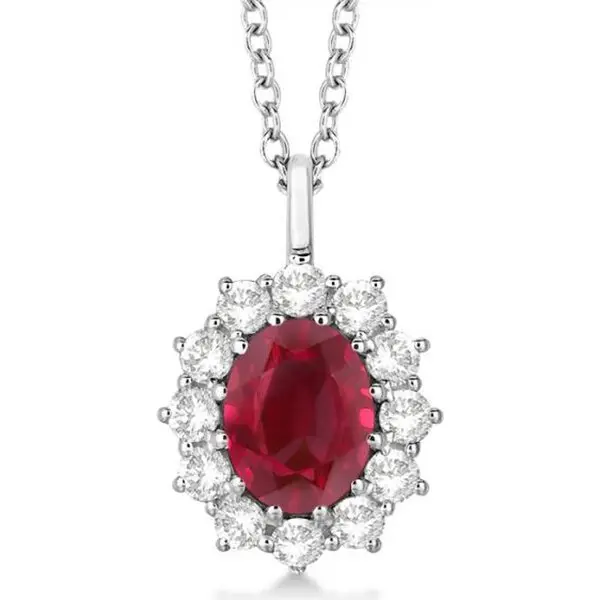 ALLUREZ Oval Pendant Necklace 14k Sapphire And Diamonds - White Gold/red