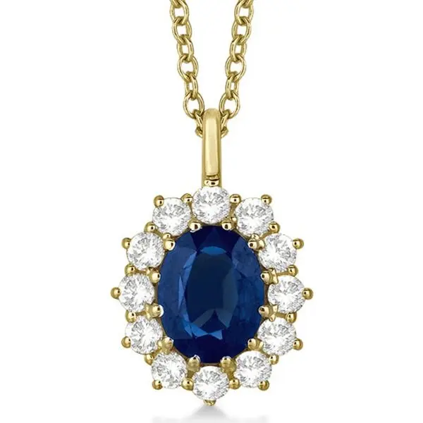 ALLUREZ Oval Pendant Necklace 14k Sapphire And Diamonds - Yellow Gold