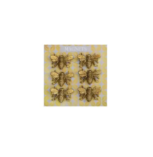 STORIED HOME Six Pewter Bee Magnets On A Card - Gold