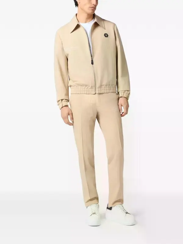 Philipp Plein Flat Front Pinstripe Trousers With Lettering Detail