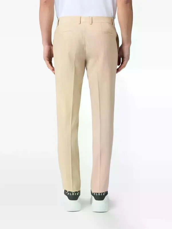 Philipp Plein Flat Front Pinstripe Trousers With Lettering Detail