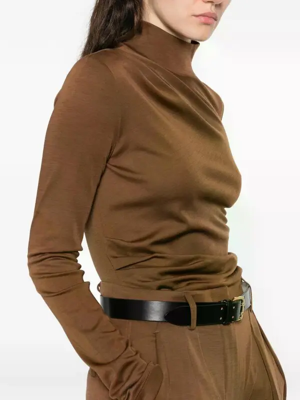 Max Mara Orme Draped Turtleneck Top - Brown