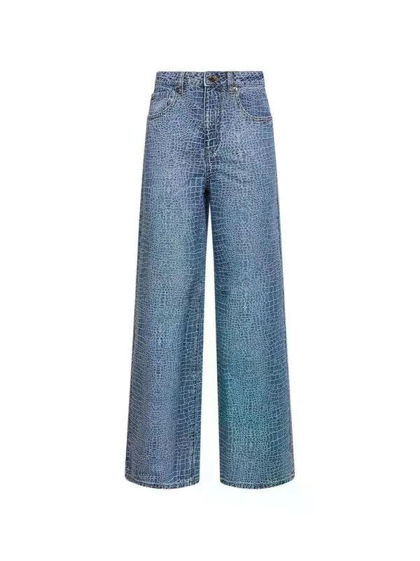 SELF-PORTRAIT Croco-effect Rhinestone Jeans