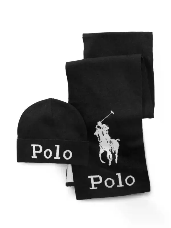 Polo Ralph Lauren Jacquard Scarf And Beanie Set - Black