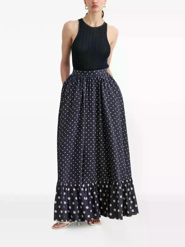 TOCCIN Polka-dot Tiered Maxi Skirt - Blue