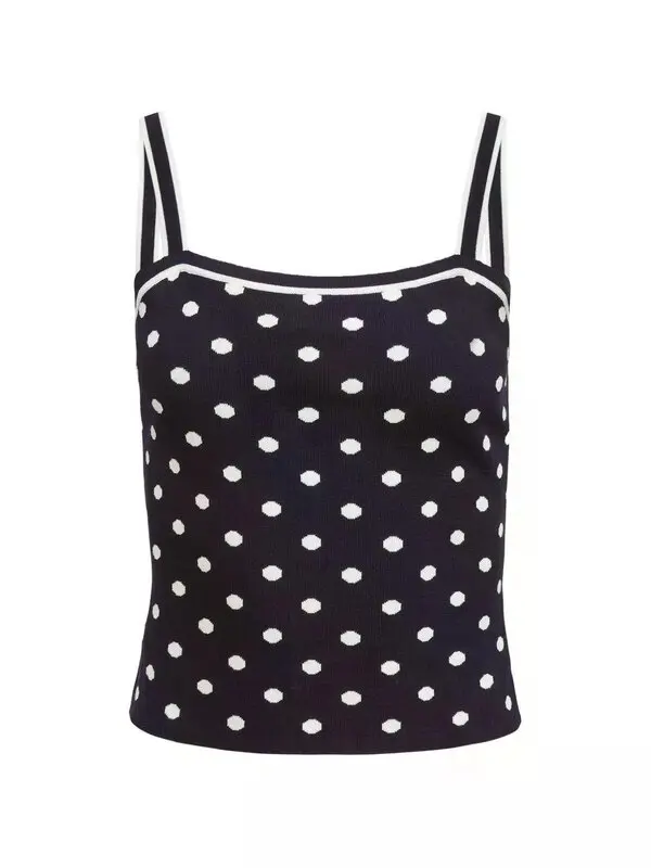 TOCCIN Avalon Polka-dot Knitted Silk Top - Blue