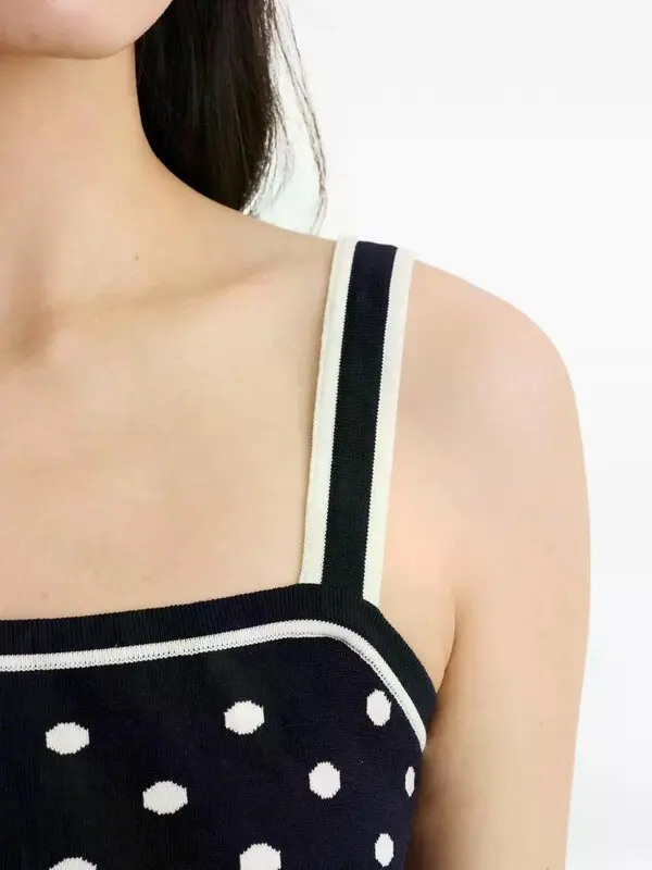 TOCCIN Avalon Polka-dot Knitted Silk Top - Blue