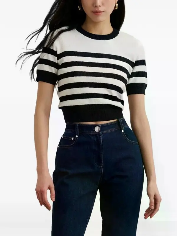 TOCCIN Striped Short Sleeve Sweater
