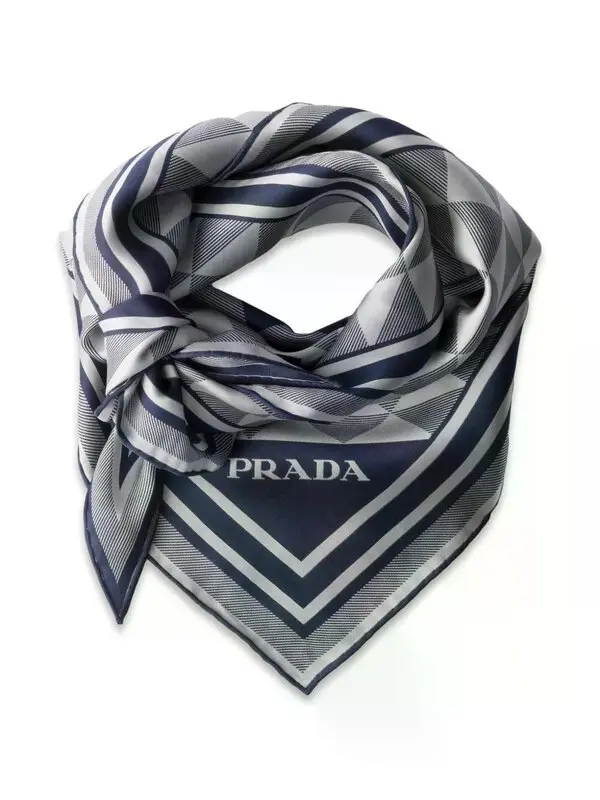 Prada Printed Silk Scarf - Blue