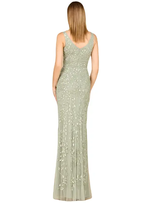 LARA NEW YORK Embellished Gown With Slit - Mint