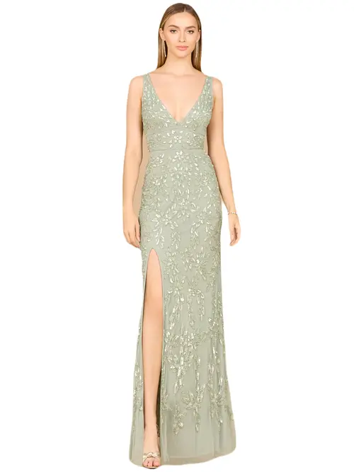 LARA NEW YORK Embellished Gown With Slit - Mint