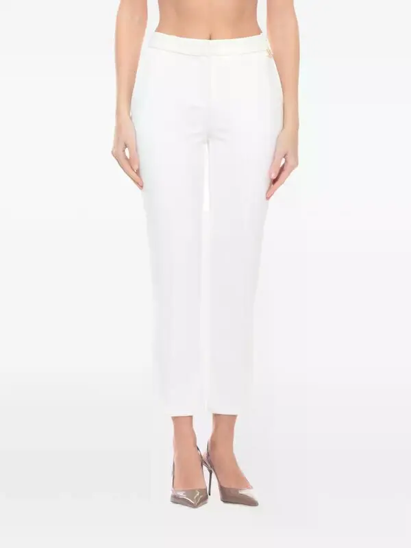 Elisabetta Franchi Slim Fit Crêpe Trousers With Logo Charm - White