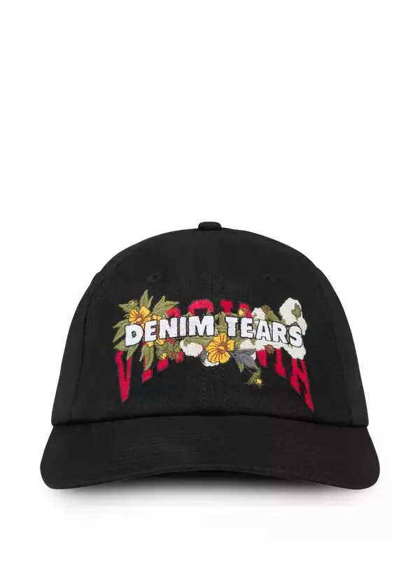 DENIM TEARS Floral-embroidered Cap - Black