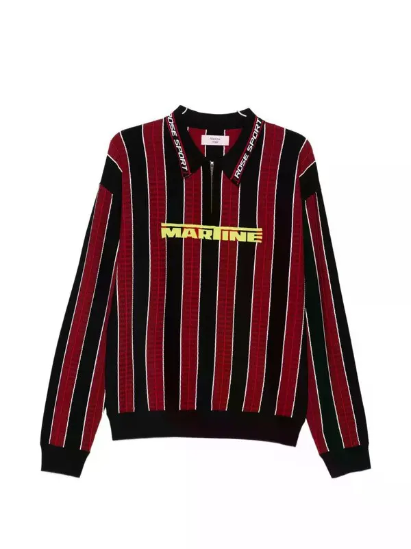 Martine Rose Striped Zip Polo Shirt - Black