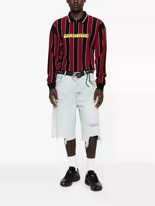 Martine Rose Striped Zip Polo Shirt - Black