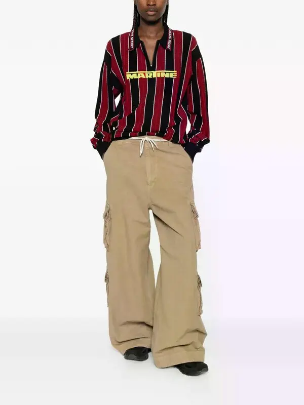 Martine Rose Striped Zip Polo Shirt - Black
