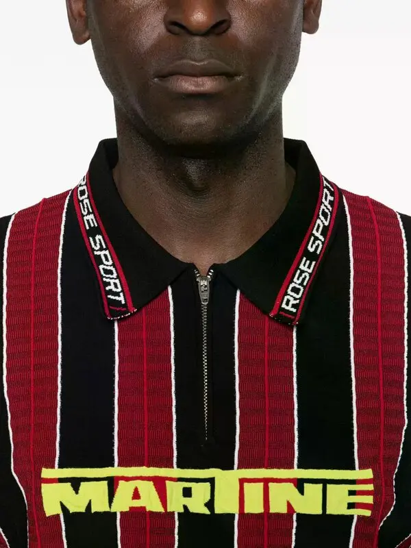 Martine Rose Striped Zip Polo Shirt - Black