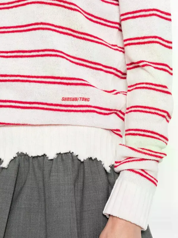 SHUSHU/TONG Striped Polo Top - White